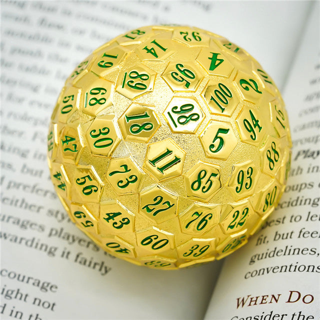 Golden Metal d100 w/ Green Numbers Dungeons and Dragons RPG – Open ...