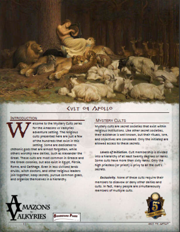 Amazons vs Valkyries: The Cult of Apollo (5e) – Open Gaming Store