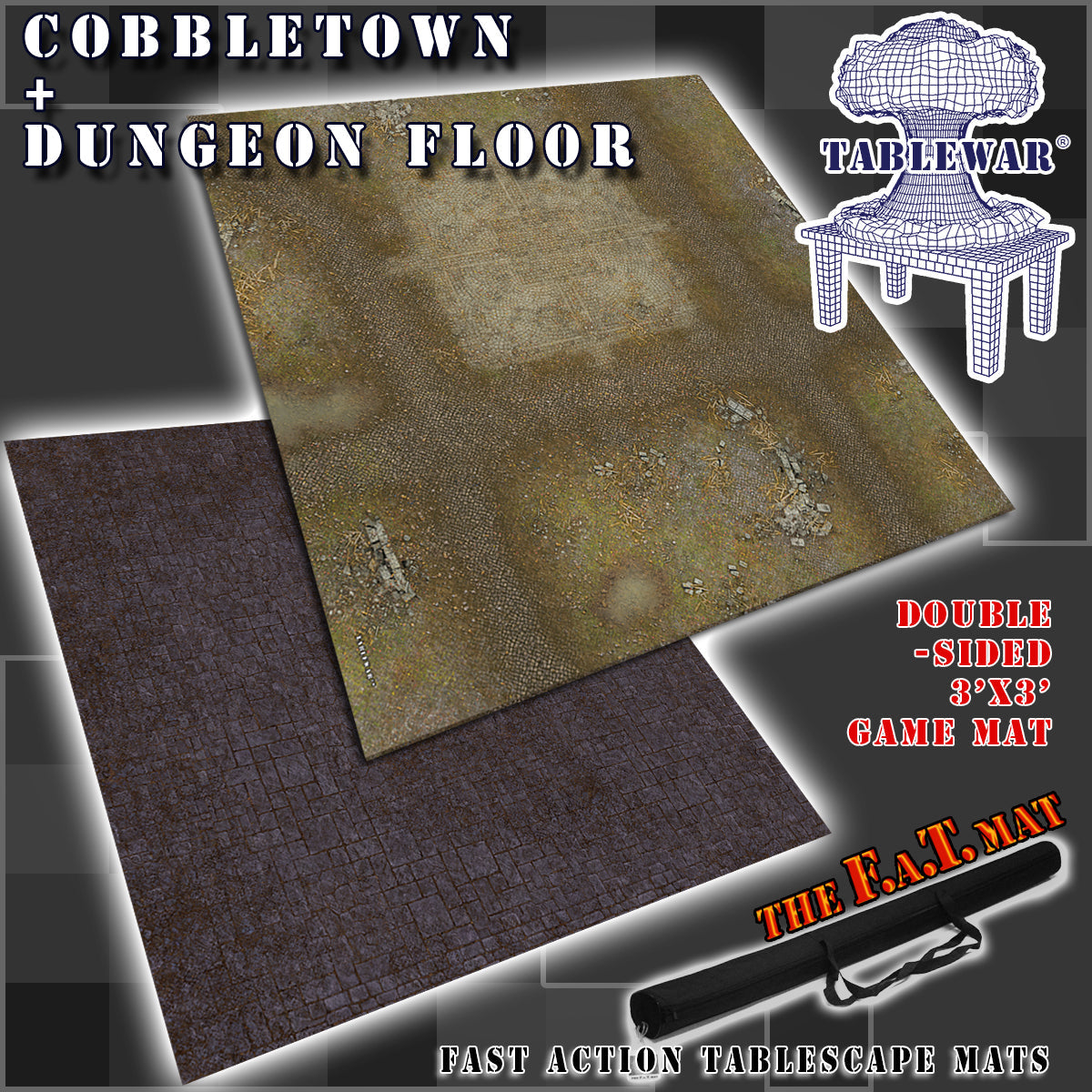 3x3' Double Sided 'Cobbletown + Dungeon Floor' F.A.T. Mat Battle Gamin ...