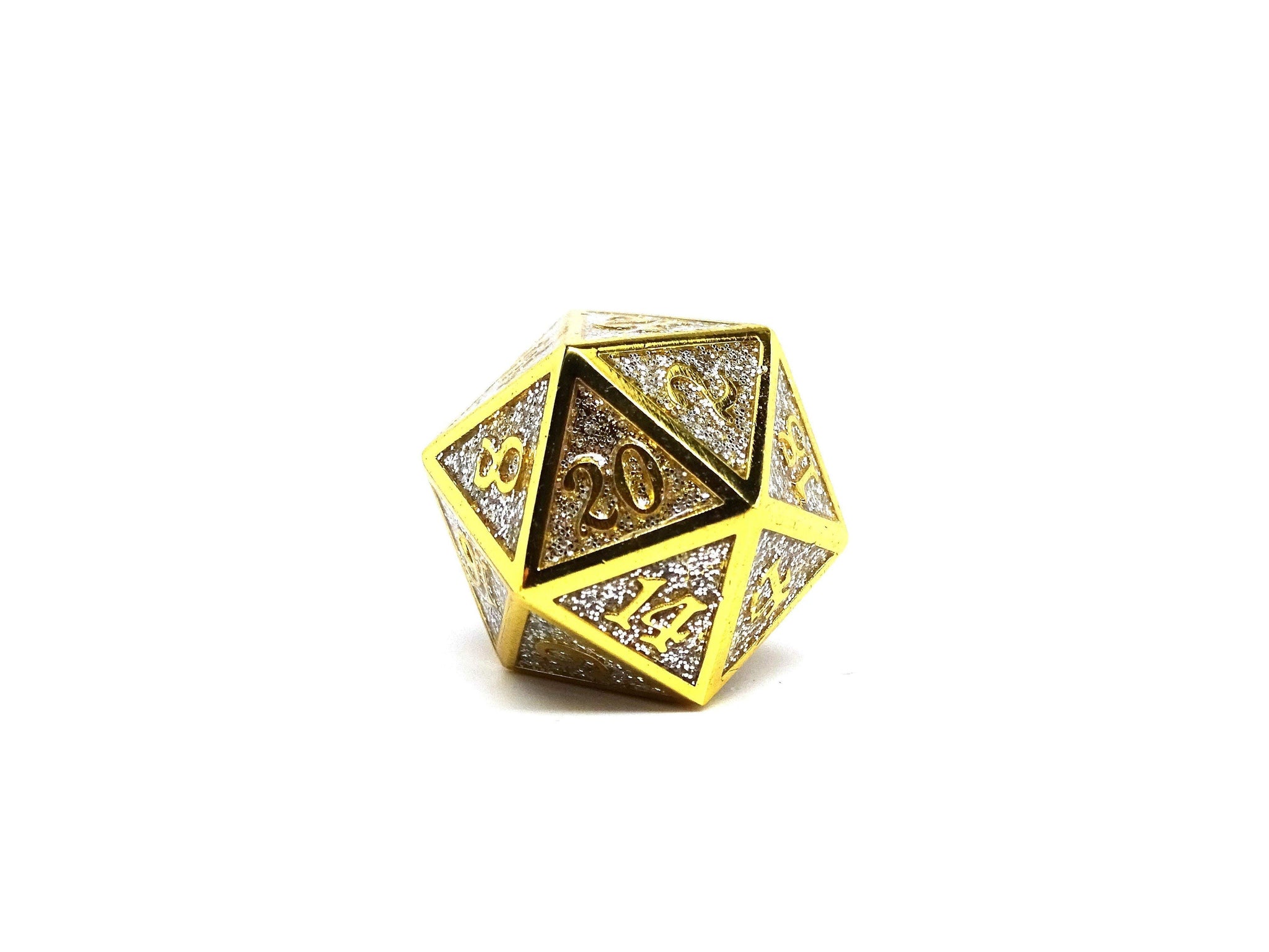Heroic Dice of Metallic Luster - Single D20 Dice - Silver with Gold Fo ...