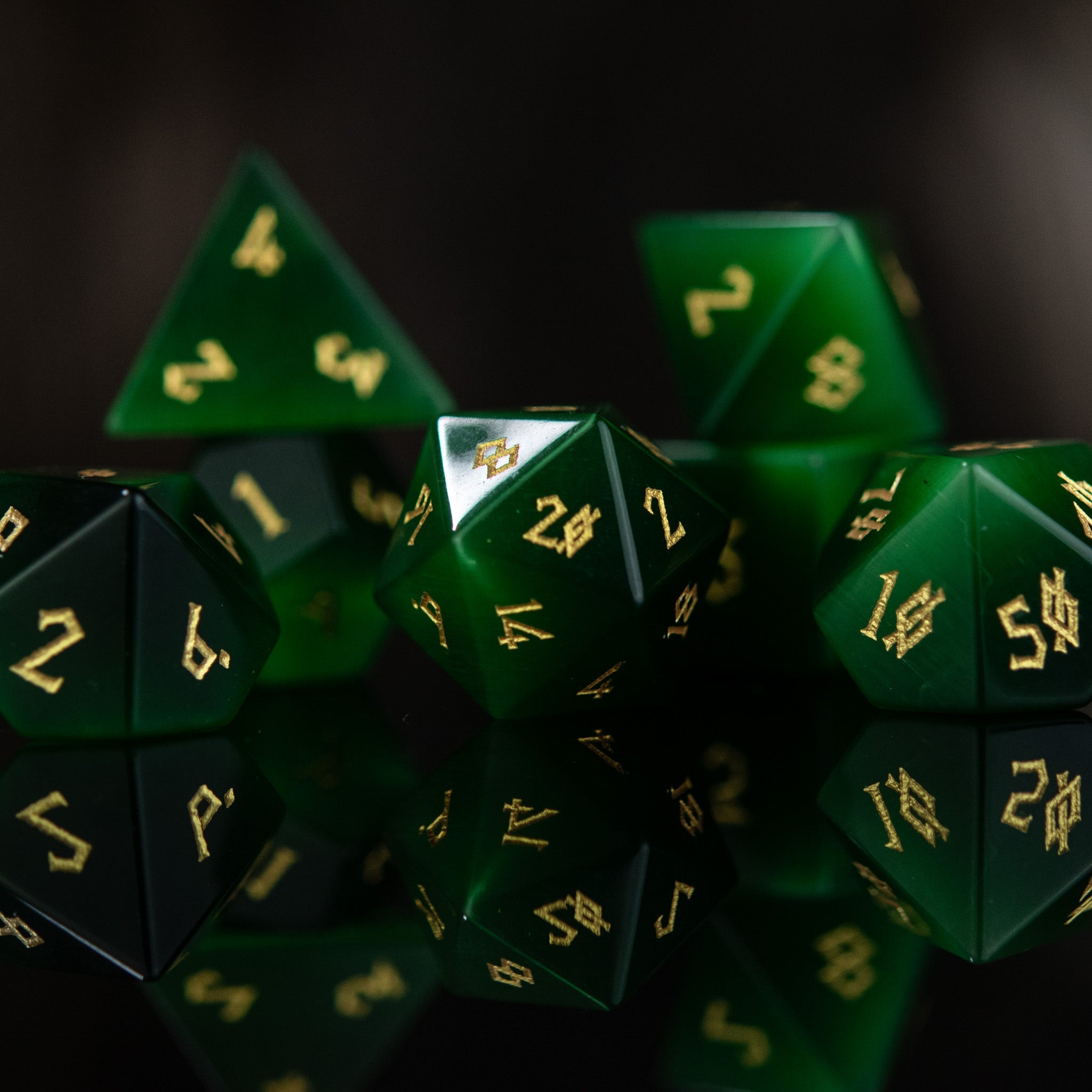Green Cat's Eye Stone Dice Set – Open Gaming Store