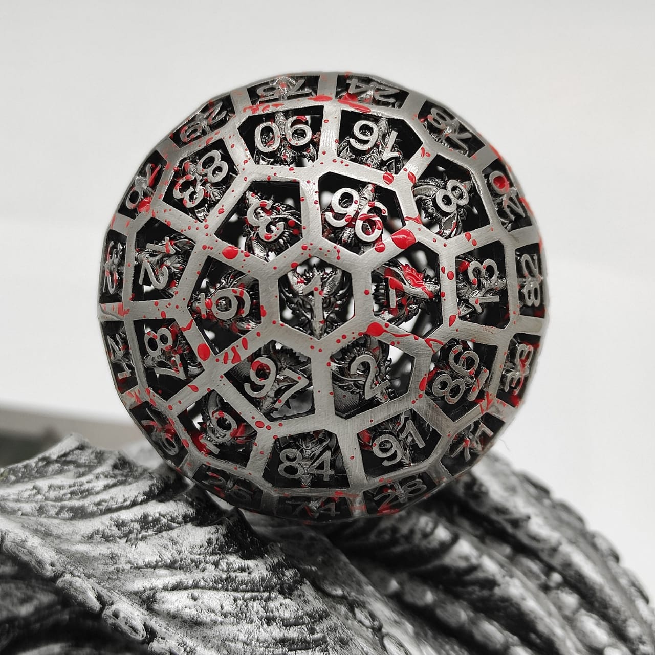 Metal d100 | Silver Hollow Body w/Blood Splatter Paint RPG Dice – Open ...