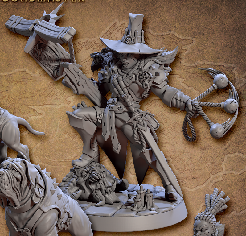 Trisha the Houndmaster – Ranger Miniature with War Dogs – Open Gaming Store
