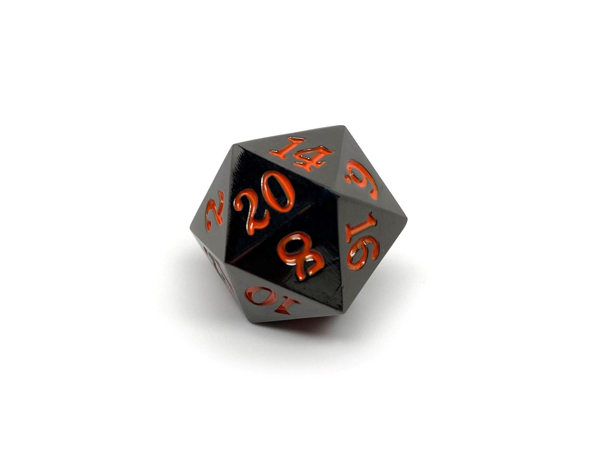 Gun Metal D20 - Signature Font - Orange Font – Open Gaming Store